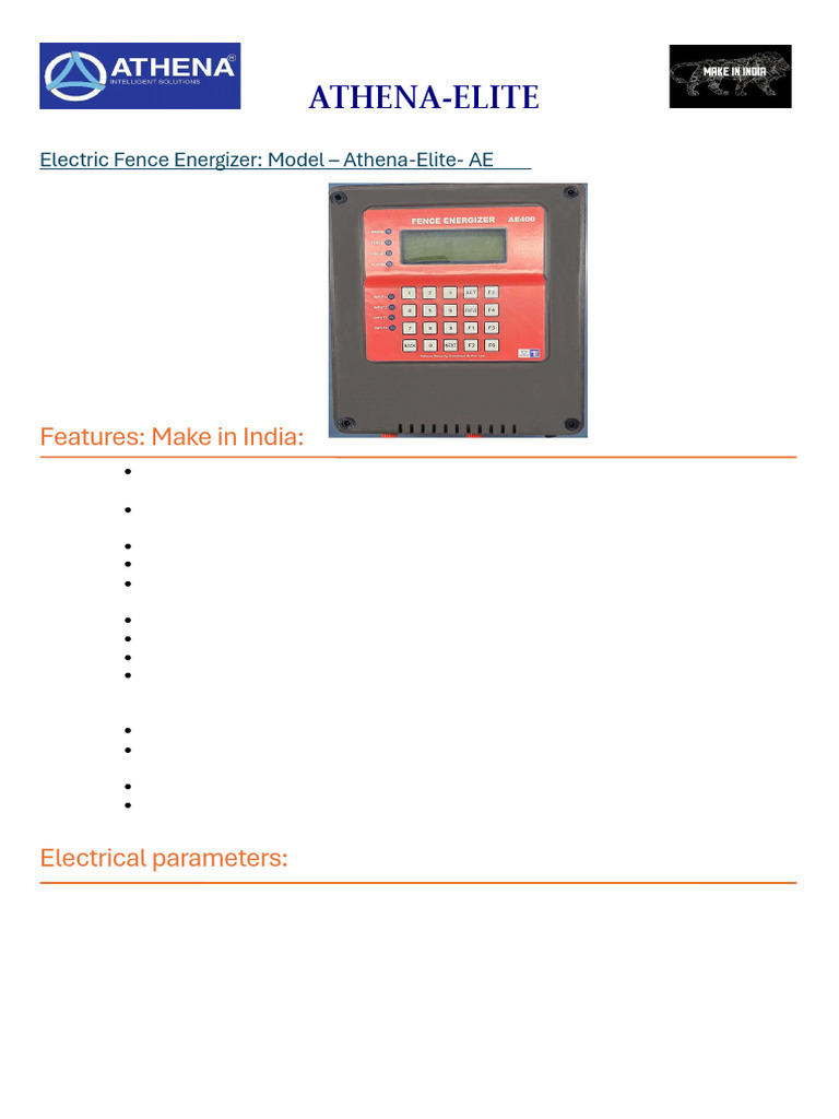 Athena-Elite Electric Fence Energizer | PDF | Voltage | Mains Electricity