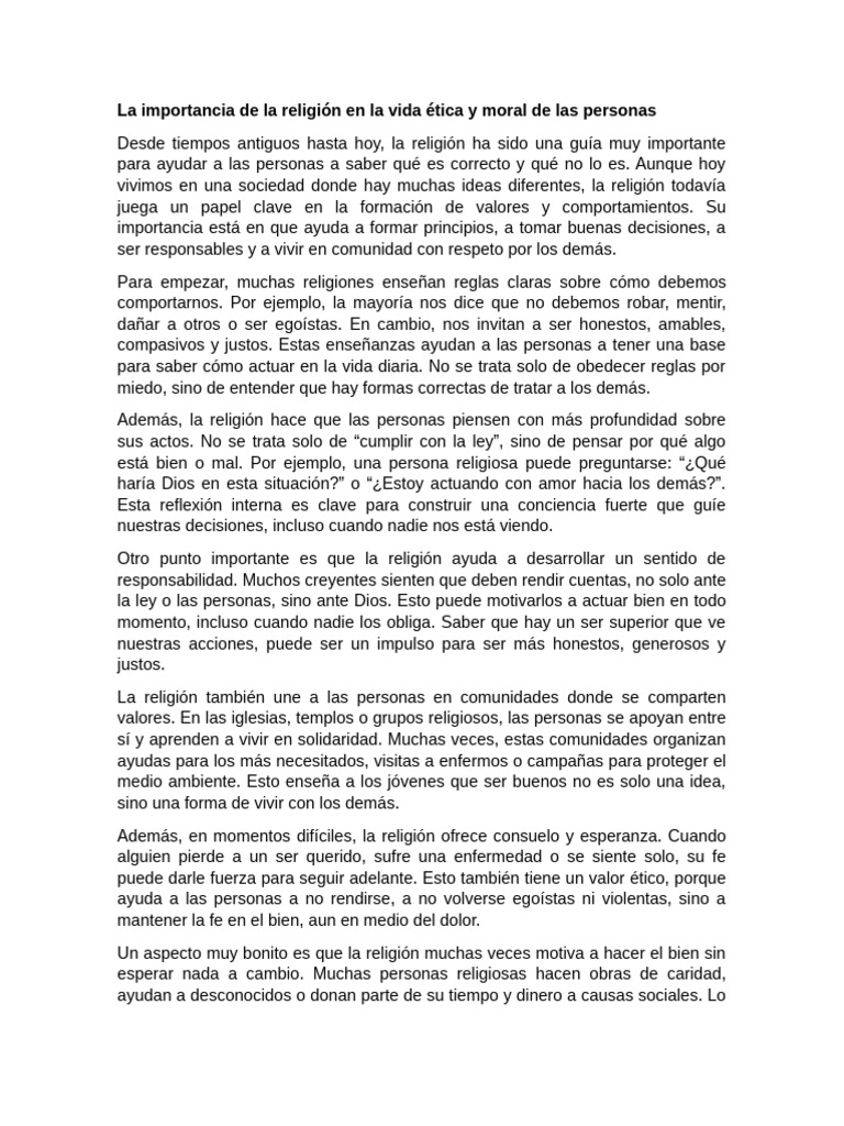 La Importancia de La Religión en La Vida Ética y Moral de Las Personas ...