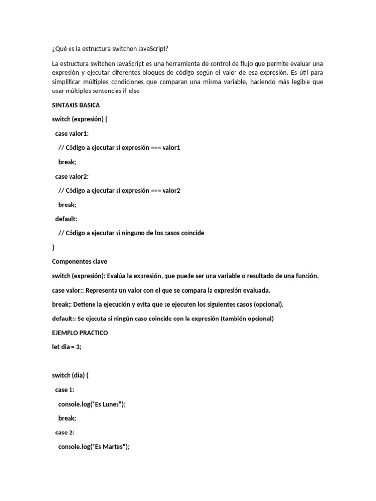 Qué Es La Estructura Switchen JavaScript | PDF