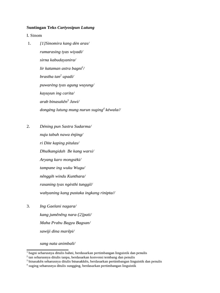 Suntingan Teks Cariyosipun Lutung | PDF