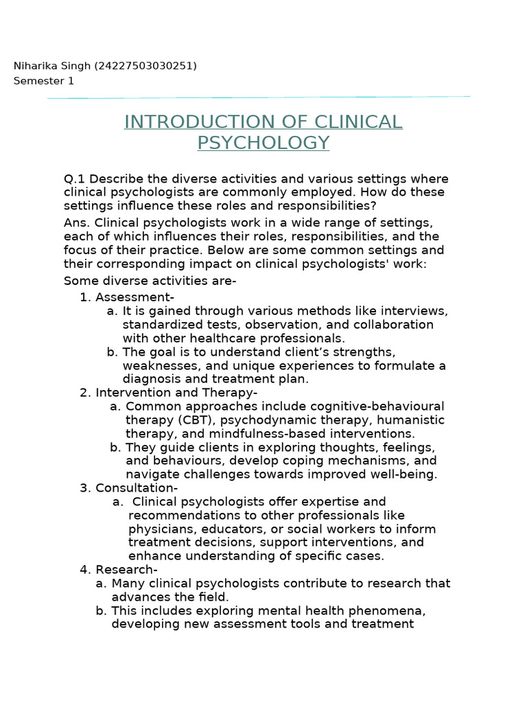 Introduction of Clinical Psychology-1 | PDF | Psychotherapy | Clinical Psychology