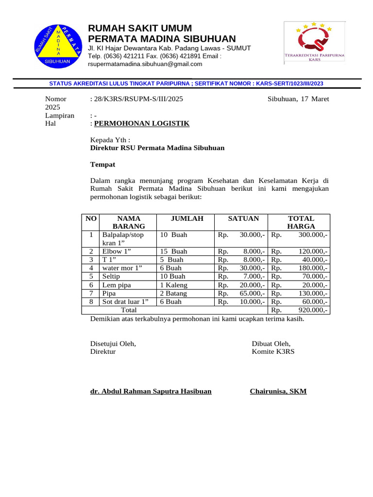 Contoh Pengajuan Barang | PDF