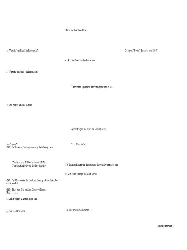 Latihan Pas Bing Kelas 12 | PDF | Chef