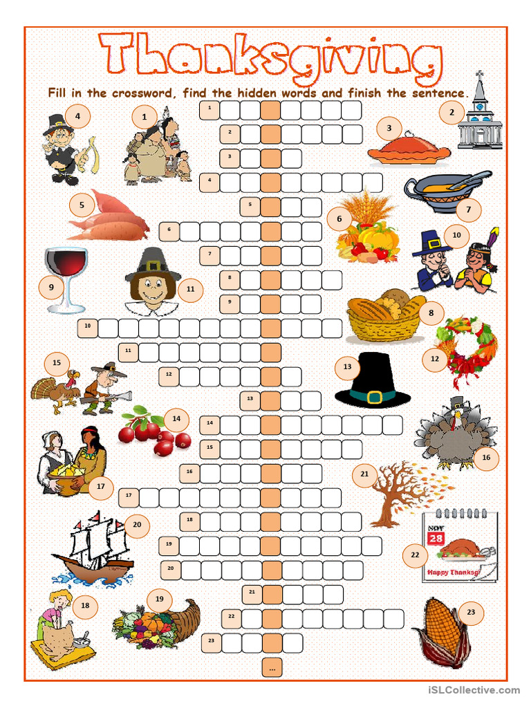 Thanksgiving Crossword Puzzle Guide | PDF | Puzzles | Word Puzzles