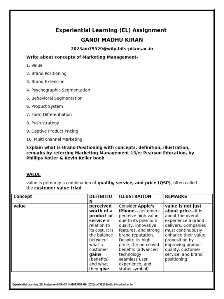 Experiential Learning (EL) Assignment - GANDI MADHU KIRAN | PDF ...