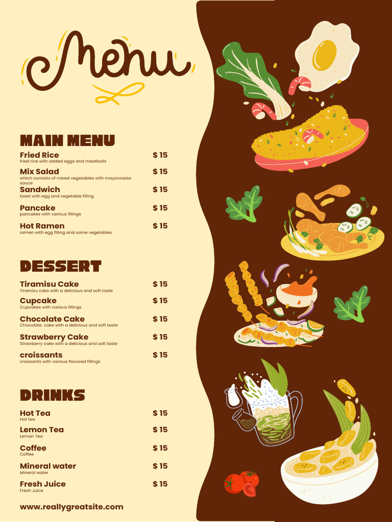 Yellow and Brown Illustration Food Menu Poster | PDF