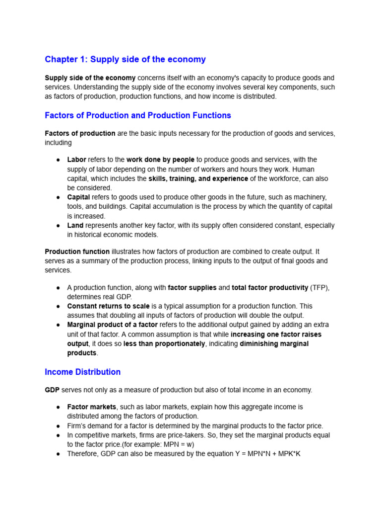 Ch1 Supply Side Economy | PDF | Economic Growth | Labour Economics