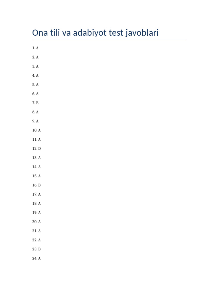 Ona Tili va Adabiyot Test Javoblari | PDF