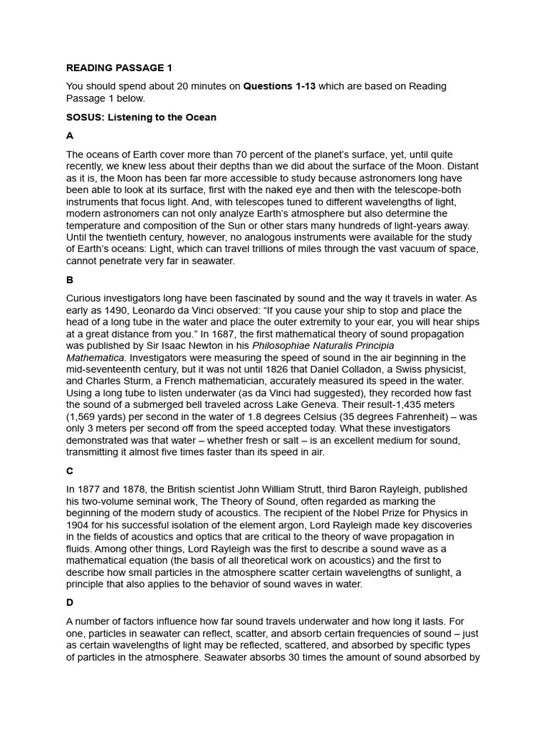 Form Reading Part 1 Unit 3 | PDF | Oceans | Sound