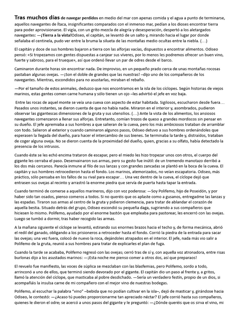 Polifemo y Ulises | PDF | Odiseo | Caracteres literarios griegos