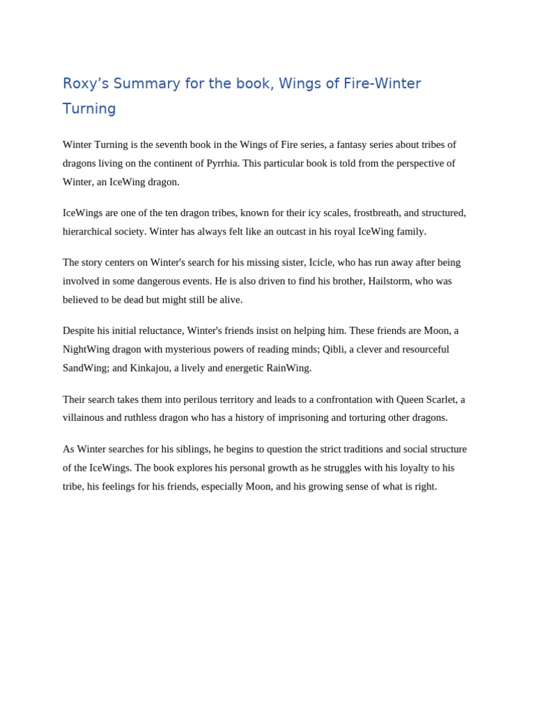 Winter Turning: Summary of Book 7 | PDF