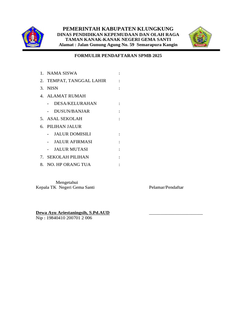 Formulir Pendaftaran SPMB 2025 | PDF