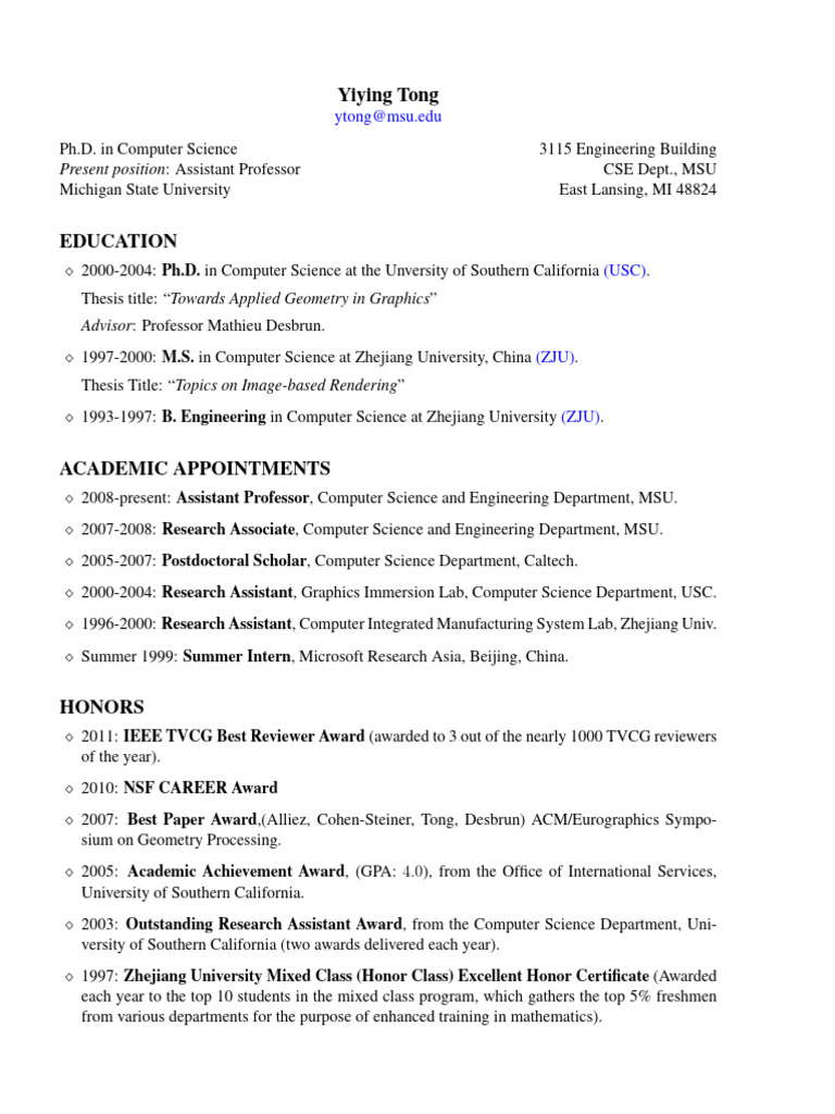 Yiying Tong: Academic Profile and Research | PDF | Computer Graphics ...