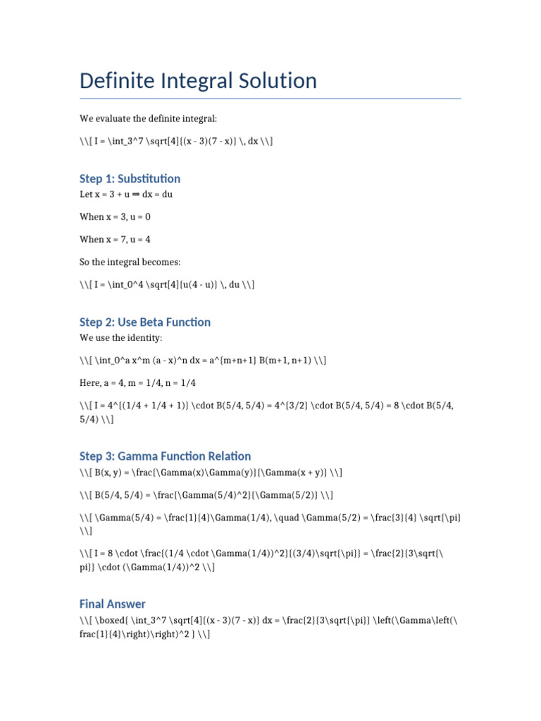 Definite Integral Gamma Form Yash | PDF