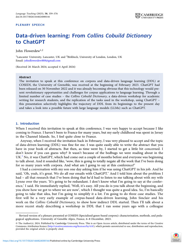 Datadriven Learning From Collins Cobuild Dictionary To Chatgpt | PDF | Semantics | Linguistics