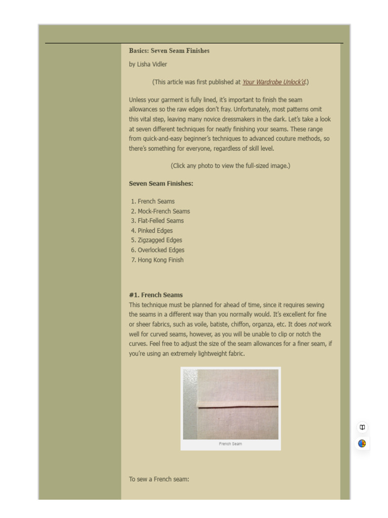 Basics - Seven Seam Finishes | PDF | Seam (Sewing) | Sewing