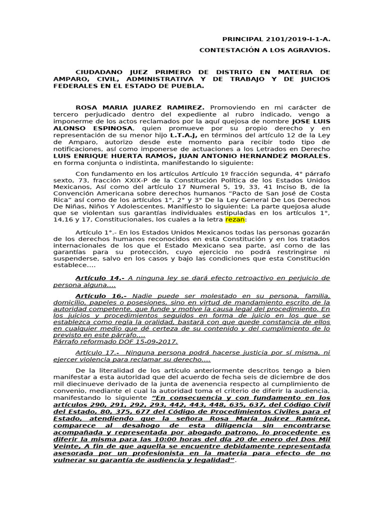 Contestación a Agravios en Amparo 2101/2019 | PDF | Ley procesal ...