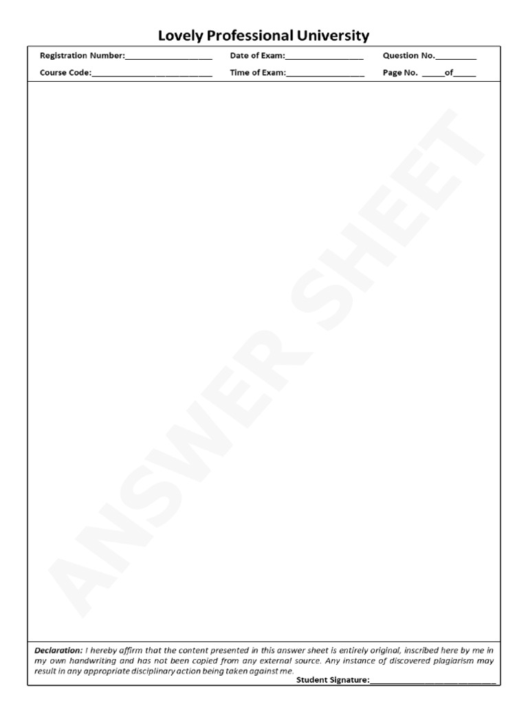 LPU Answer Sheet Sample | PDF