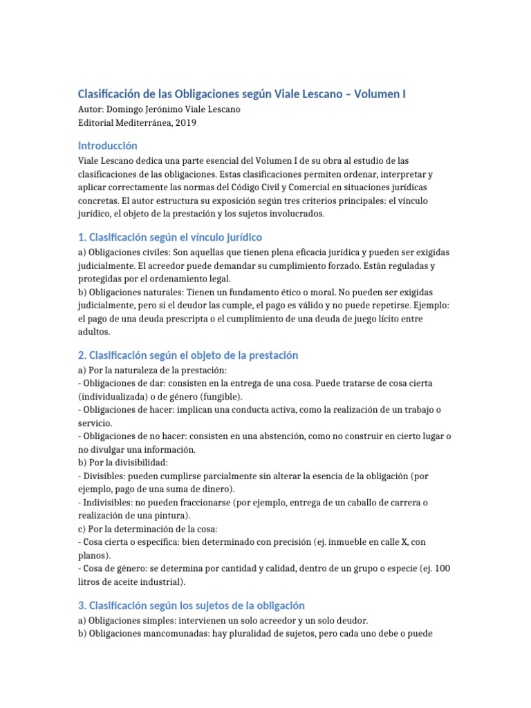 Clasificaciones Obligaciones Viale Lescano | PDF | Pagos
