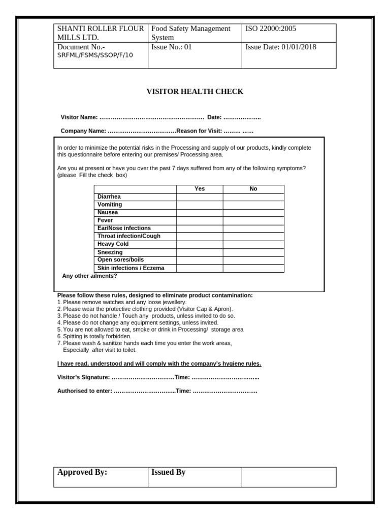 Visitor Health Check | PDF