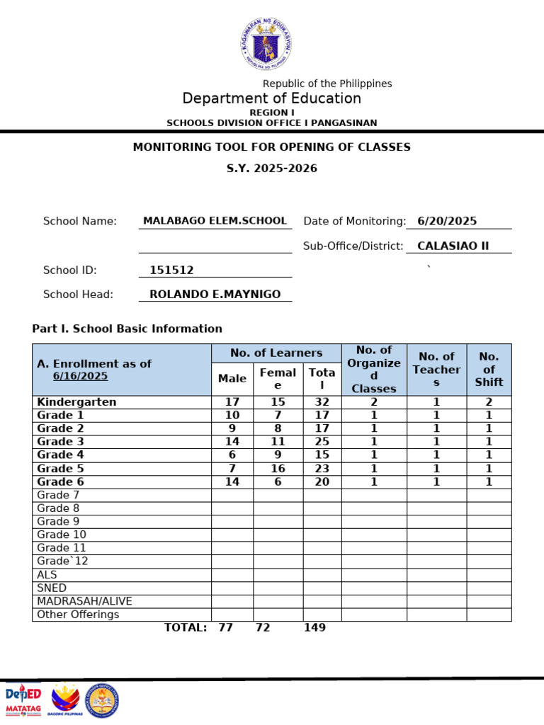 Monitoring Tool for Class Opening 2025 | PDF