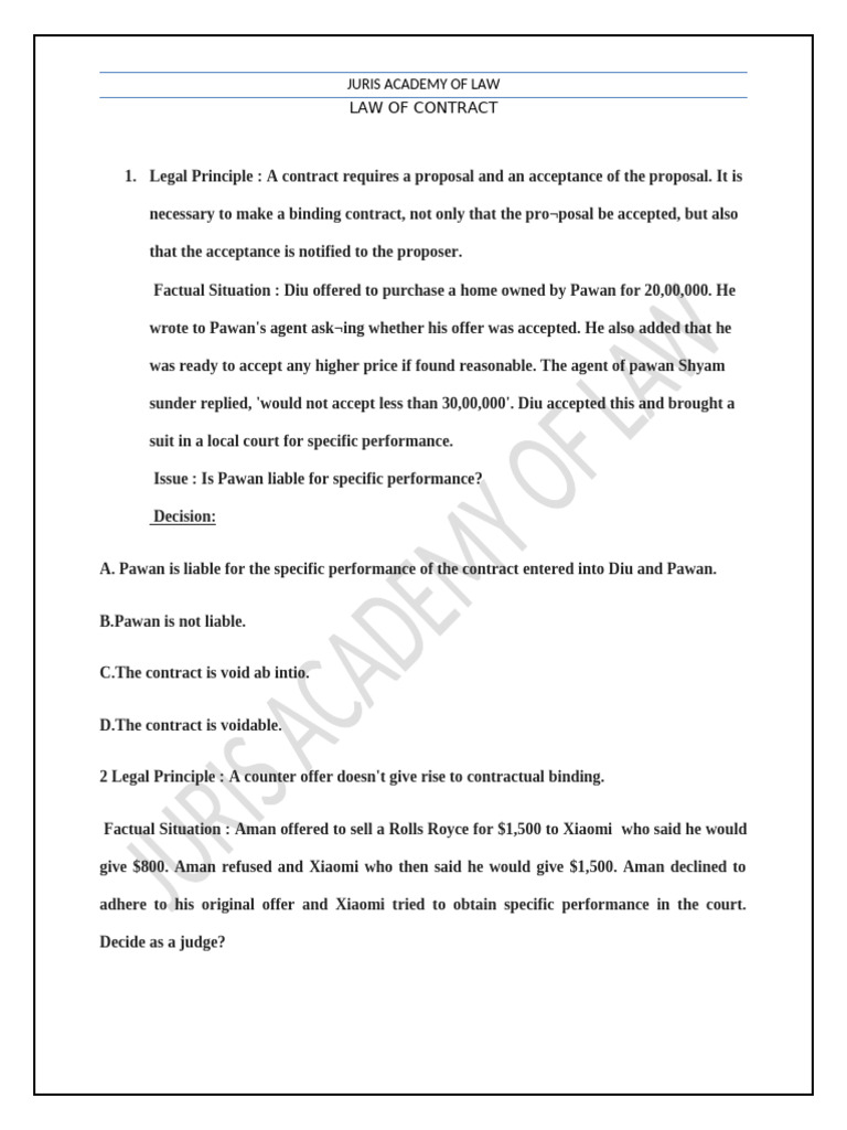 Law of Contract: Key Principles and Cases | PDF | Offer And Acceptance ...