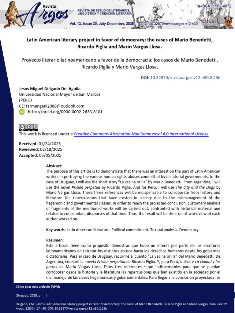 Latin American Literary Project in Favor of Democracy: The Cases of ...