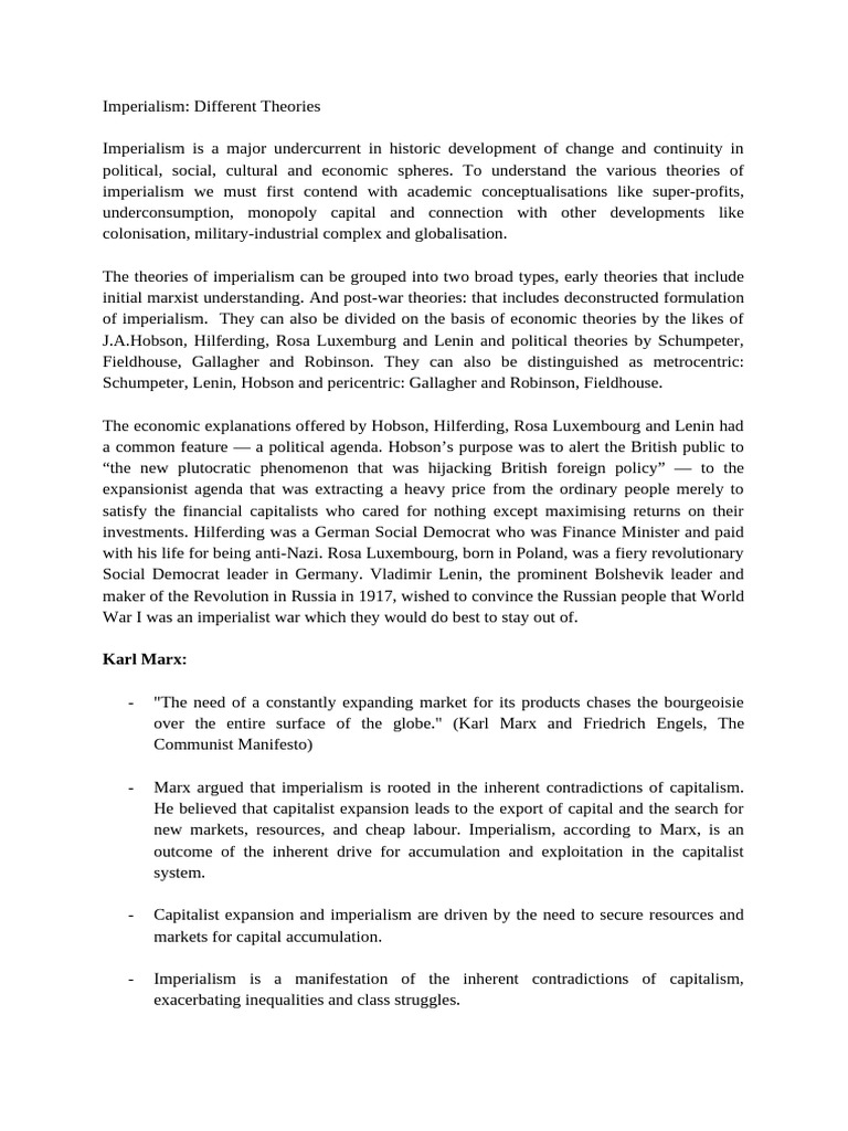 Theories of Imperialism Explained | PDF | World Systems Theory | Capitalism