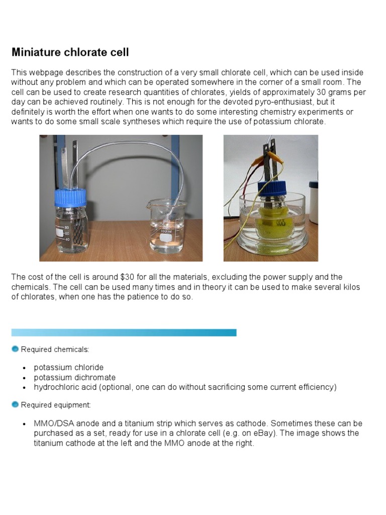 Miniature Chlorate Cell | PDF | Chlorine | Properties Of Water