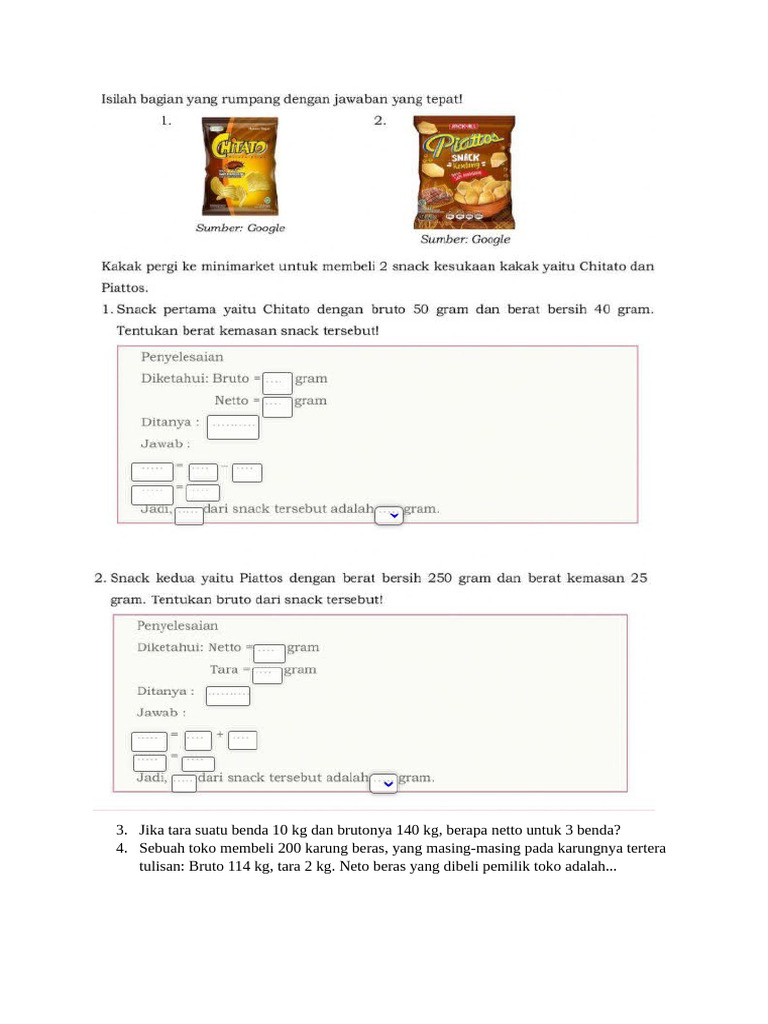 Soal Bruto Neto Tara Kelas 7 | PDF