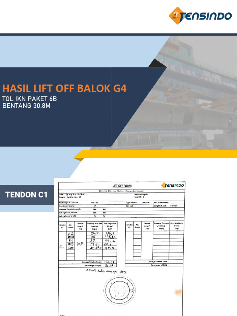 Hasil Lift Off Balok G4 dan Tendon | PDF