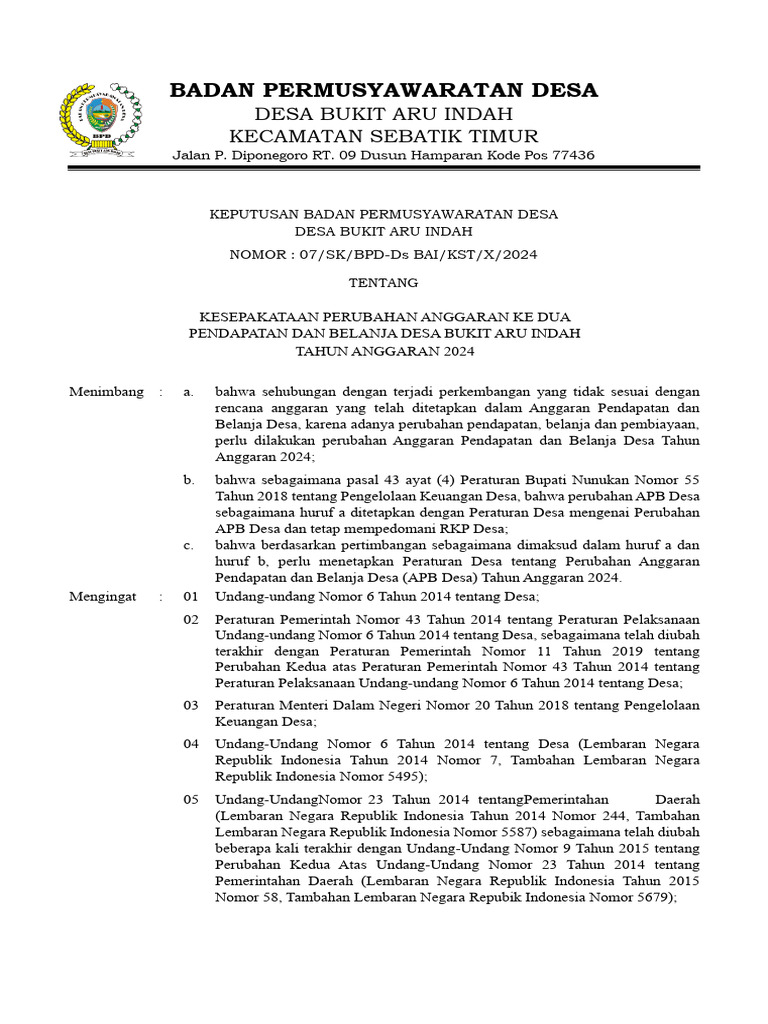 Keputusan Perubahan APBDes 2024 | PDF
