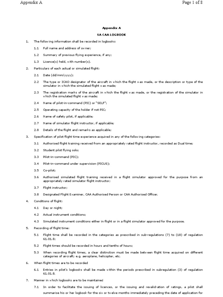 Sa Caa Logbook | PDF | Flight Instructor | Vehicle Operation