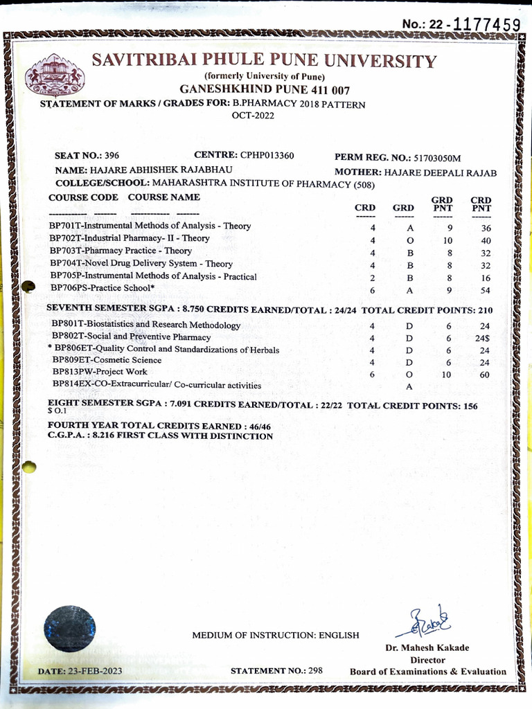 Final Marksheet | PDF