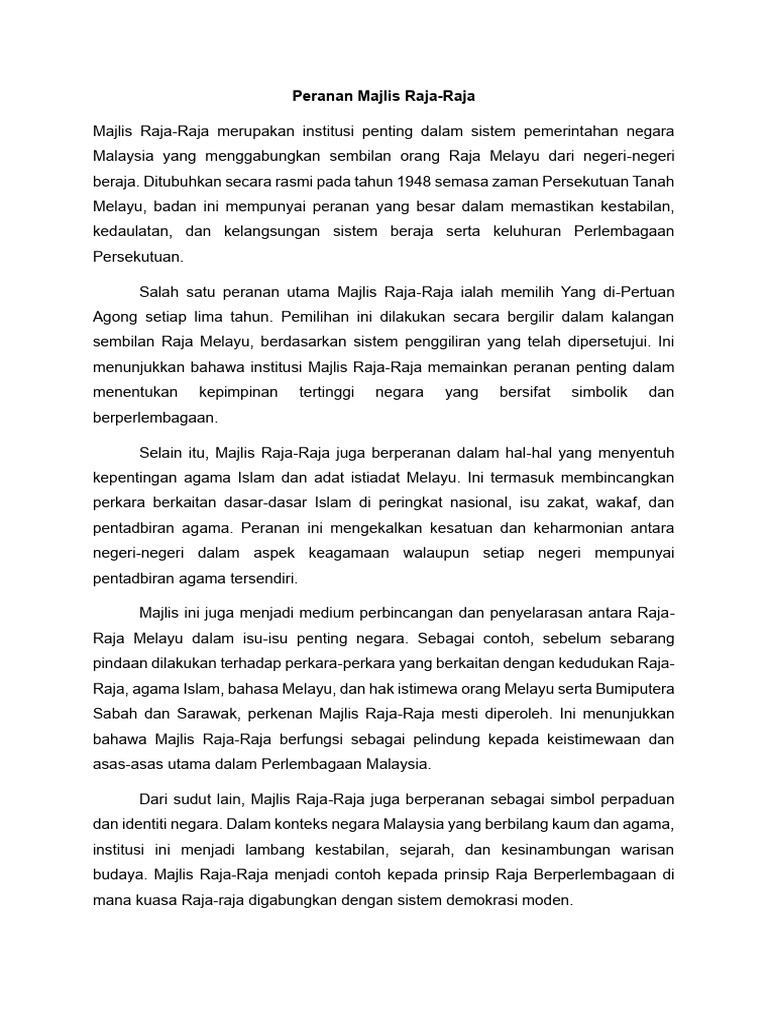 Esei Peranan Majlis Raja Raja | PDF