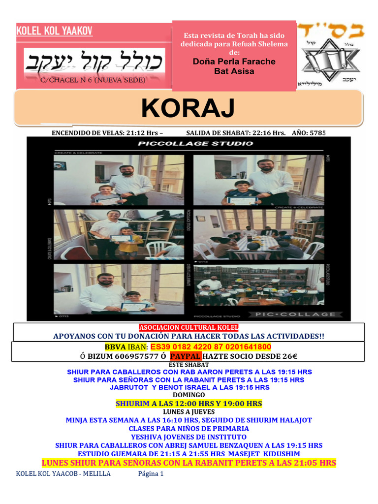Revista Kolel Koraj 5785 | PDF | Ley judía y rituales | Judios y judaísmo
