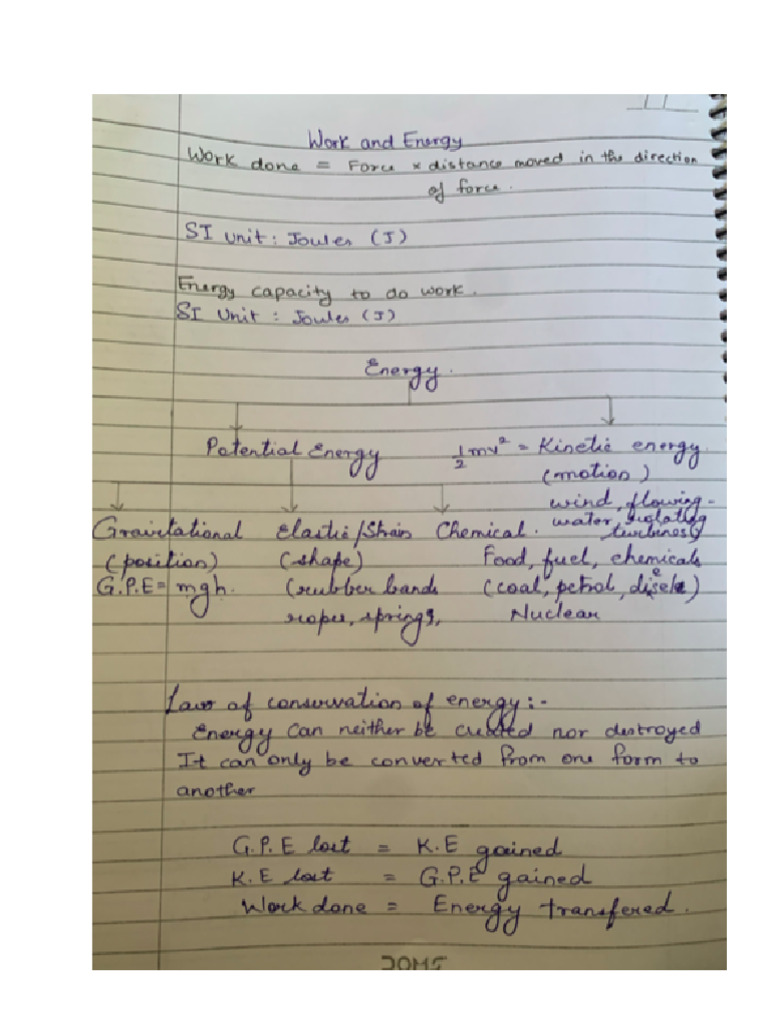 Free IGCSE Cambridge 0625 Physics Work and Energy Notes | PDF