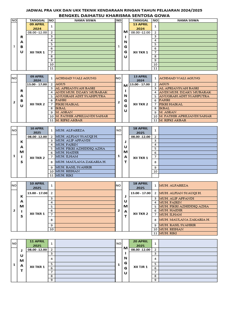 Jadwal Ukk TKR 2024-2025 | PDF