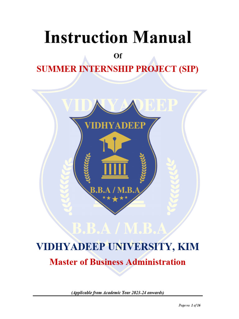 Summer Internship Project Guidelines | PDF | Master Of Business ...