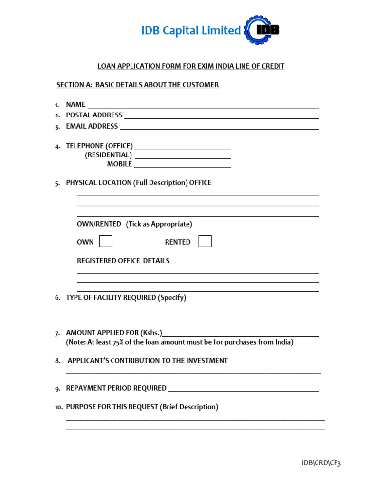 Loan Application Form For Exim India | PDF | Prices | Cost