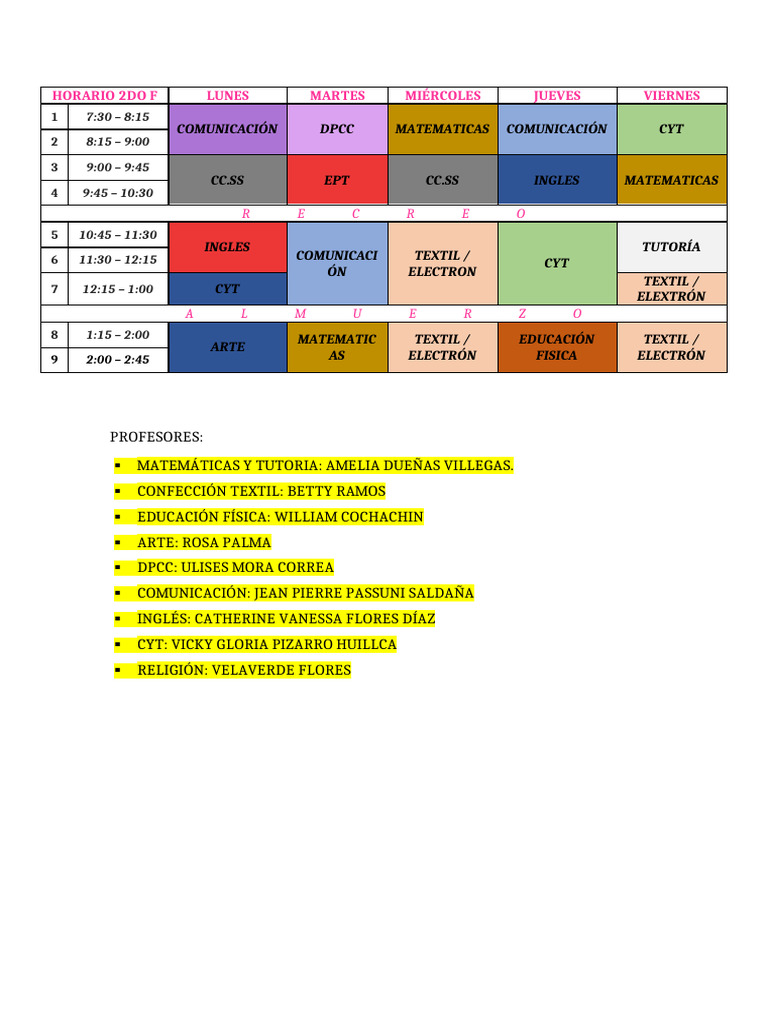 Horario 3ro F Oficial | PDF