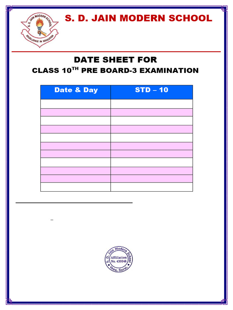 Sd. Jain Date Sheet | PDF