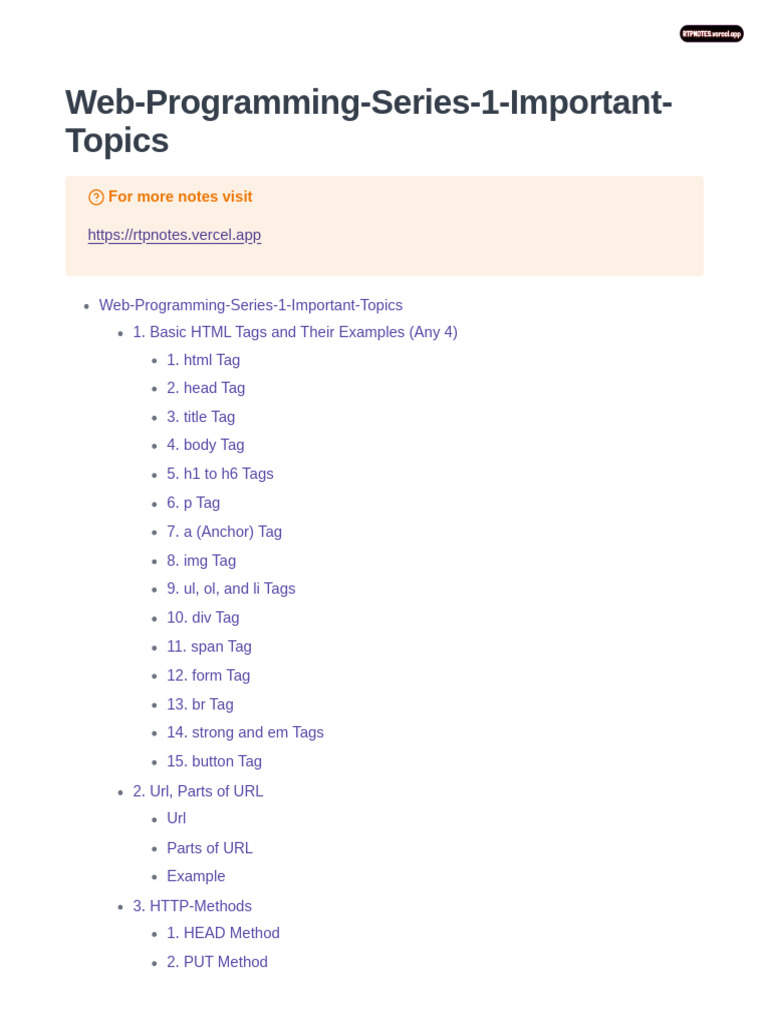 Web Programming Series 1 Important Topics | PDF | Html Element | Html
