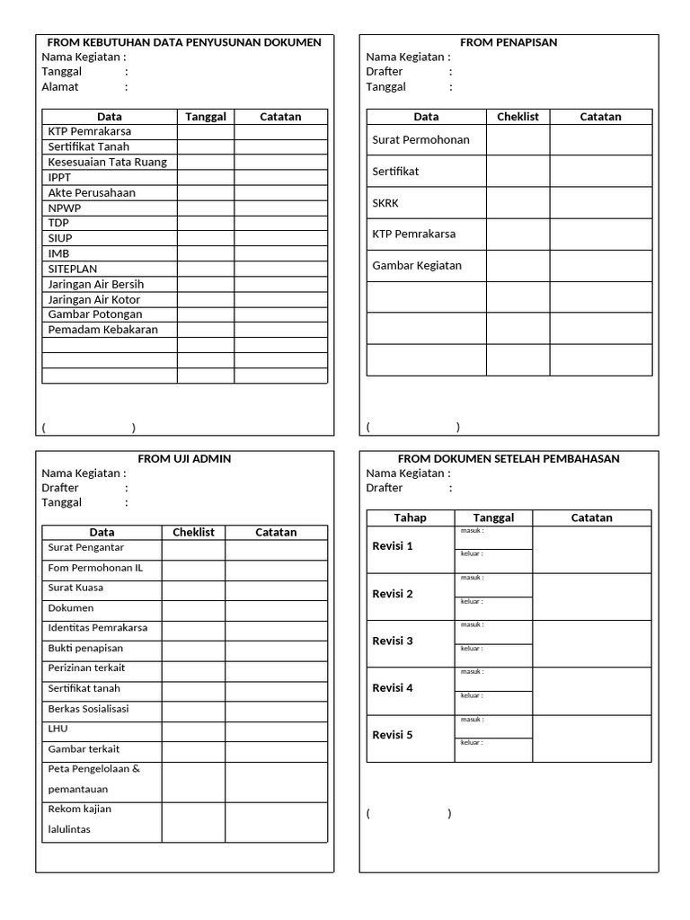 Fom Kebutuhan Data Penyusunan Dokumen | PDF