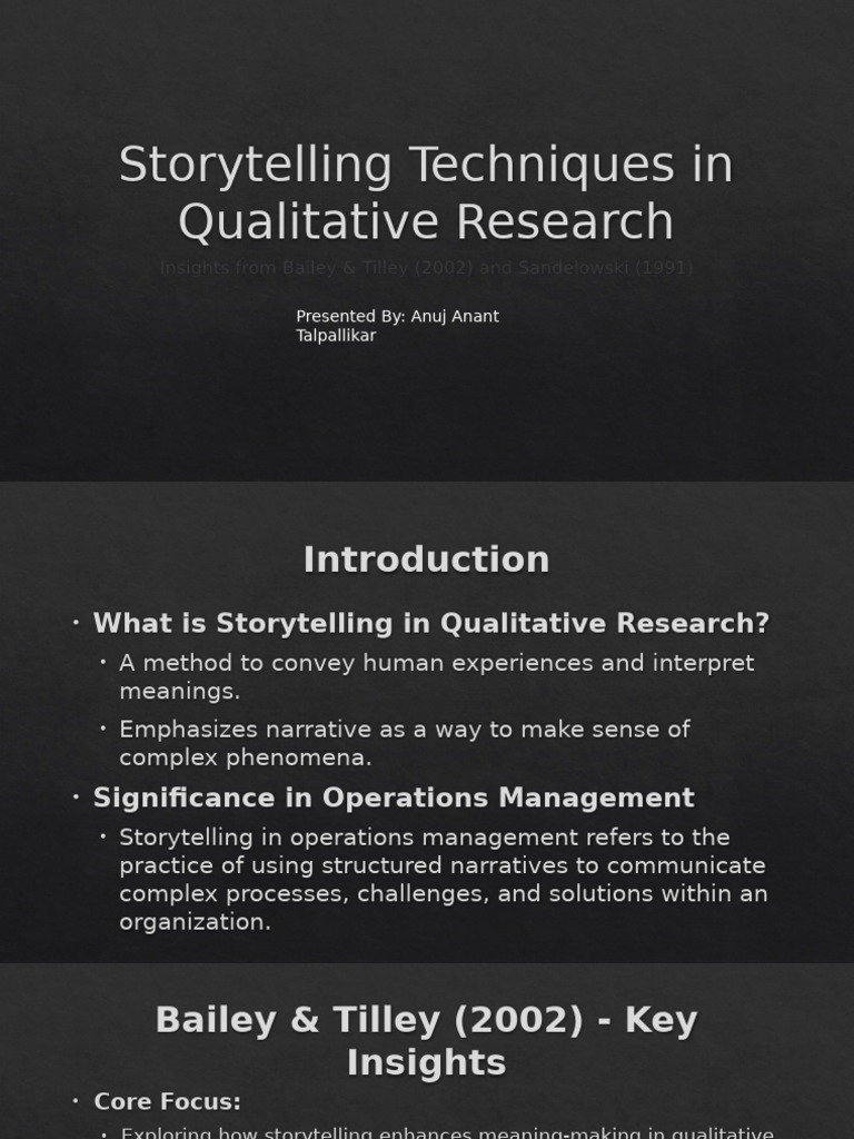 Storytelling Techniques in Qualitative Research | PDF | Narrative ...