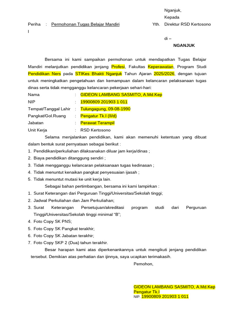 Form Permohonan Tubel Ybs - Baru | PDF