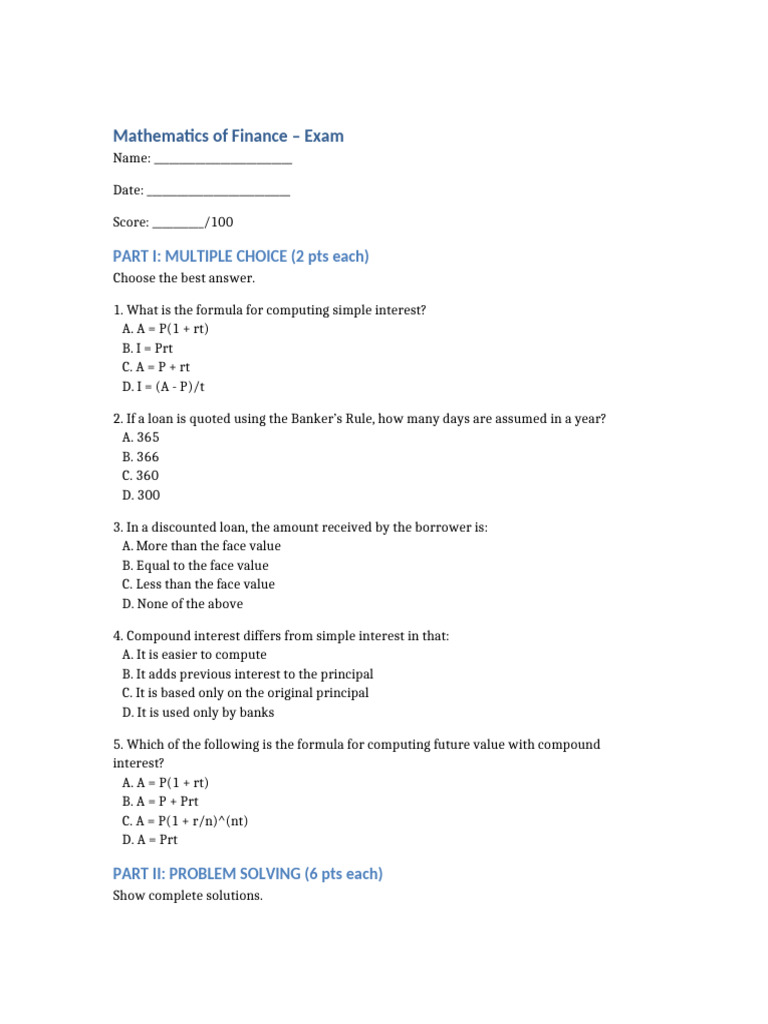 Math of Finance Exam | PDF