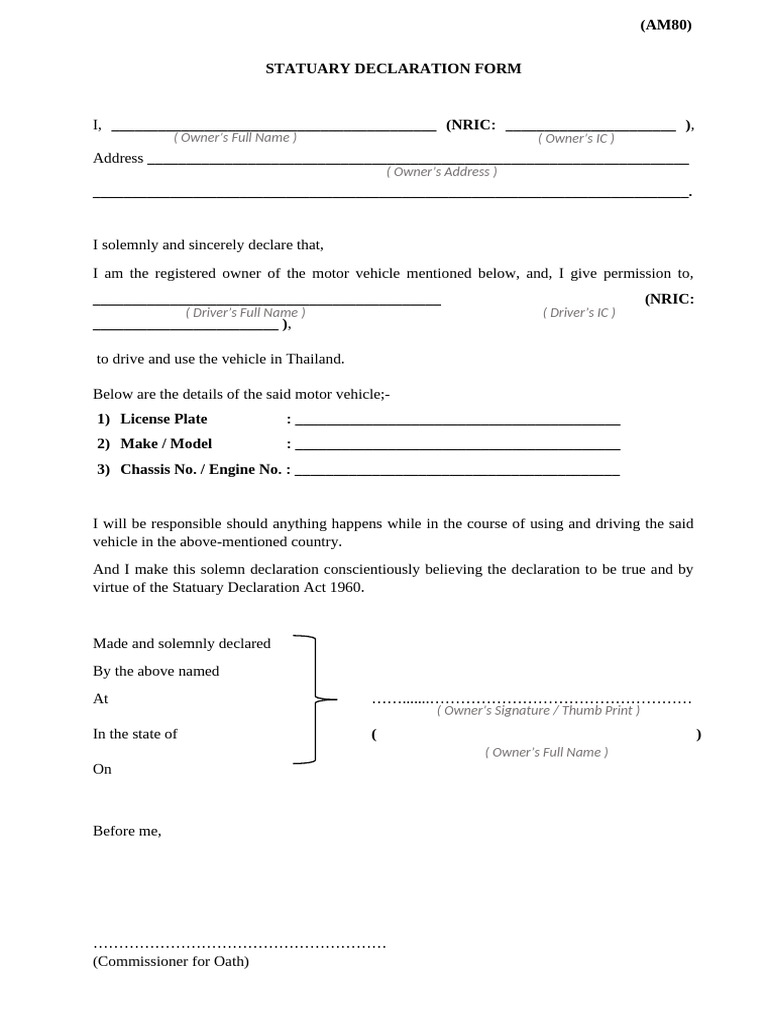 Statuary Declaration Form - Owner | PDF