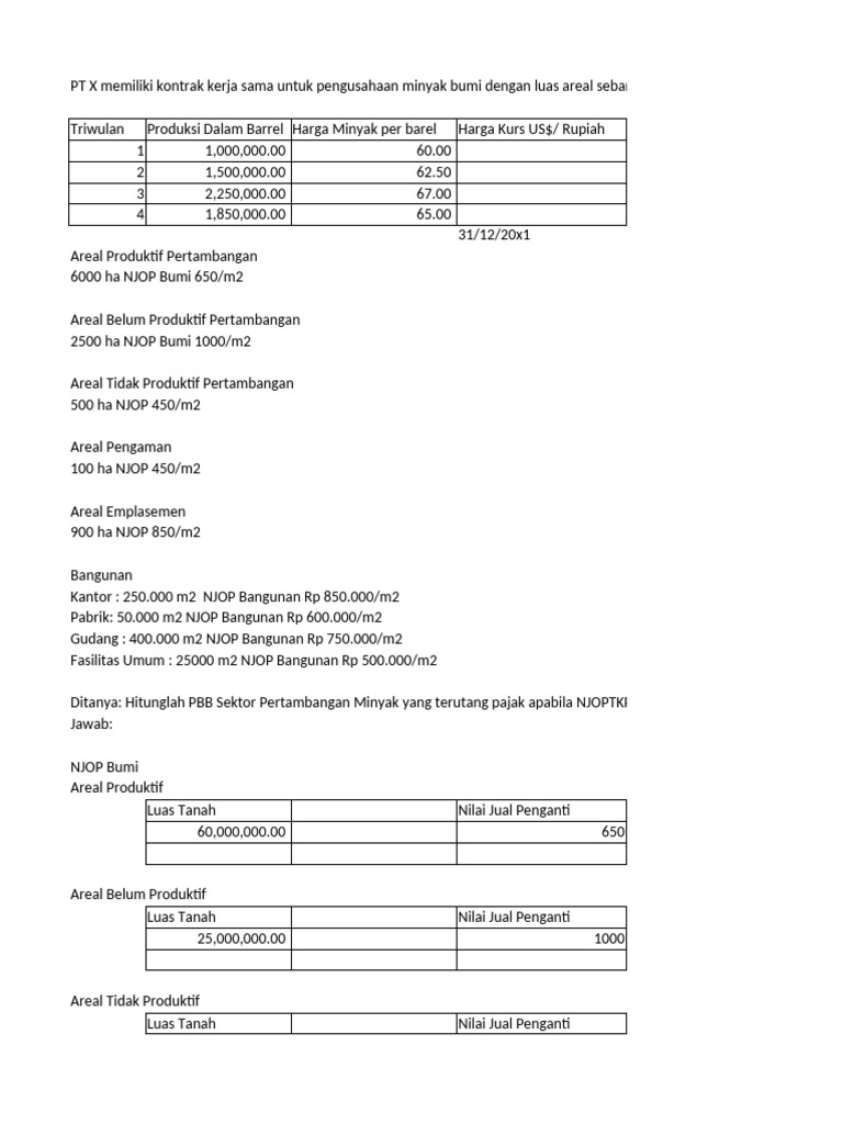 Contoh Perhitungan PBB Sektor Pertambangan Minyak Bumi | PDF