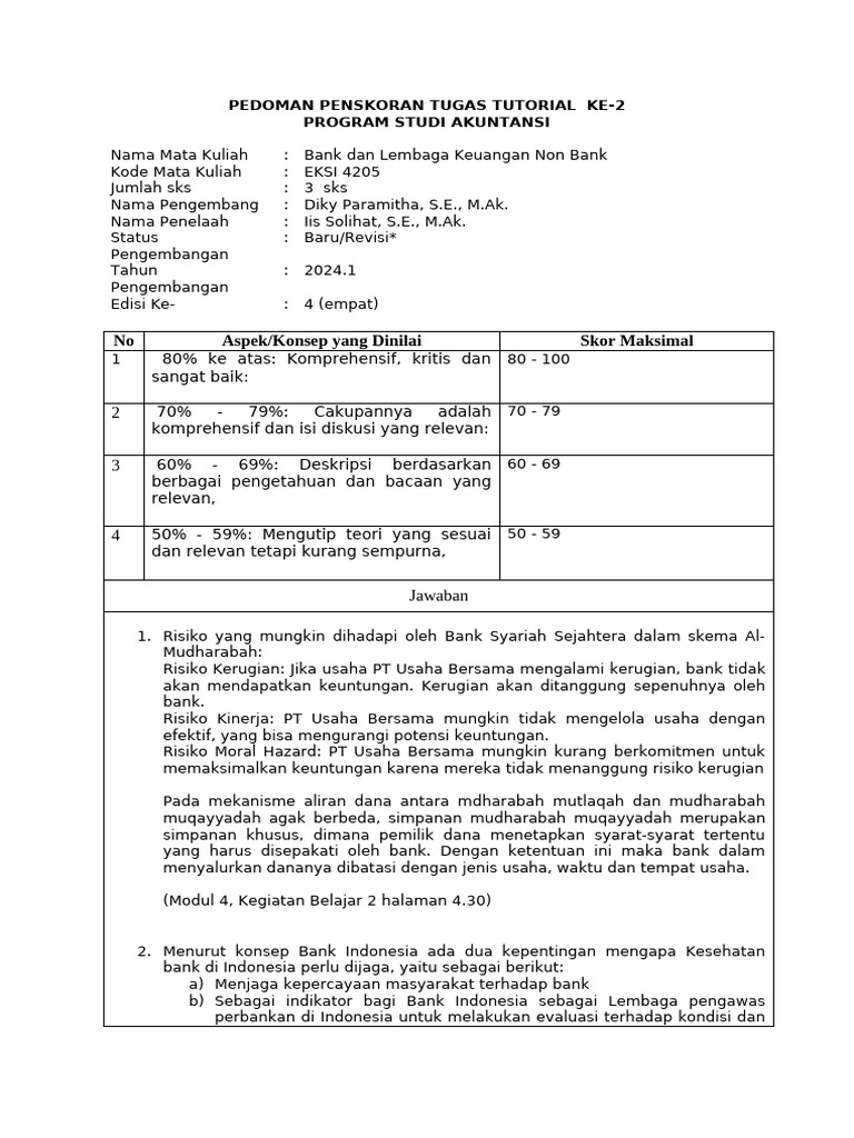Pedoman Penskoran Tugas Tutorial Ke 2 - 2024.1 | PDF